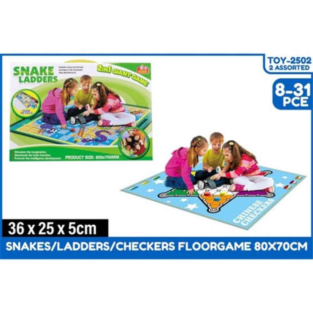 8-31pc Snake and Ladders Checkers Floor Game 80x70cm