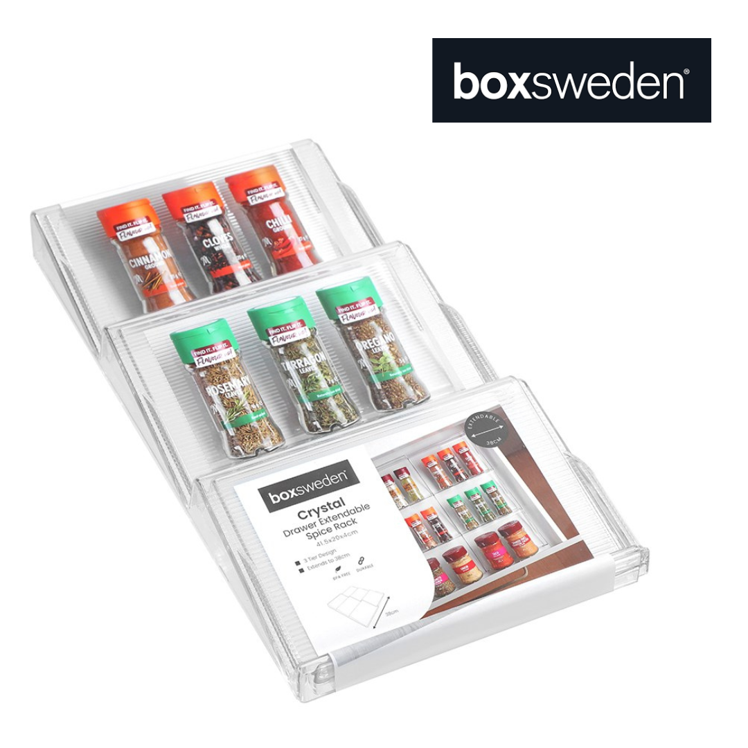Boxsweden Crystal Drawer Extendable Spice Rack 41.5x20-38x4cm