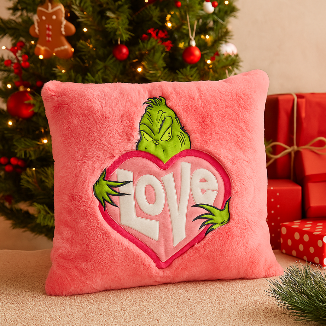 Dr. Seuss Grinch Pink Love Grinch Cushion 40x40cm Super Soft Plush — Ronis