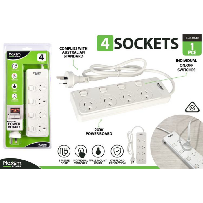 4 Way Powerboard W/4 Switch