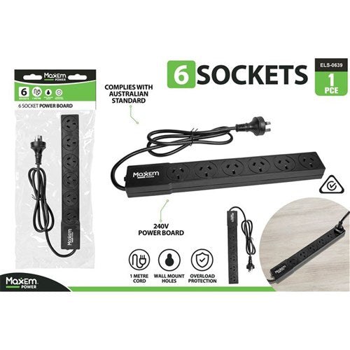 6 Way Power Board Black - High Capacity Strip — Ronis
