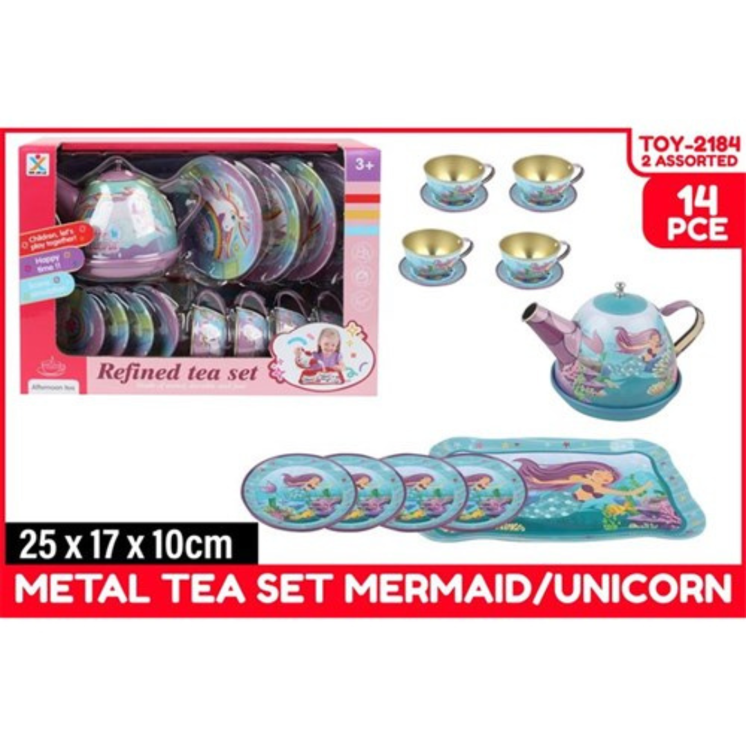 Metal Tea Set Mermaid/Unicorn 14Pce