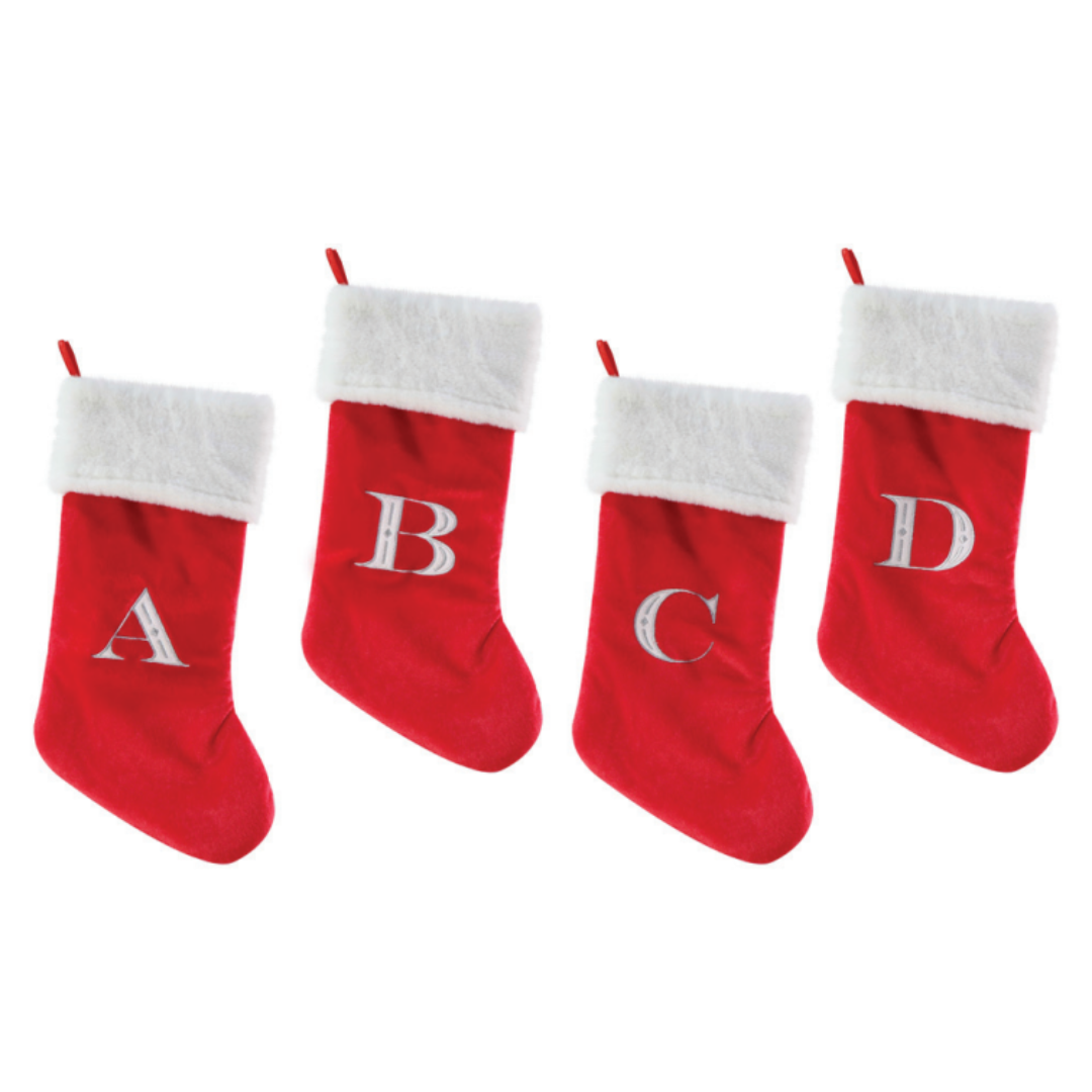 Alphabet Stocking Luxury Emroidered Red/Silver 50cm — Ronis