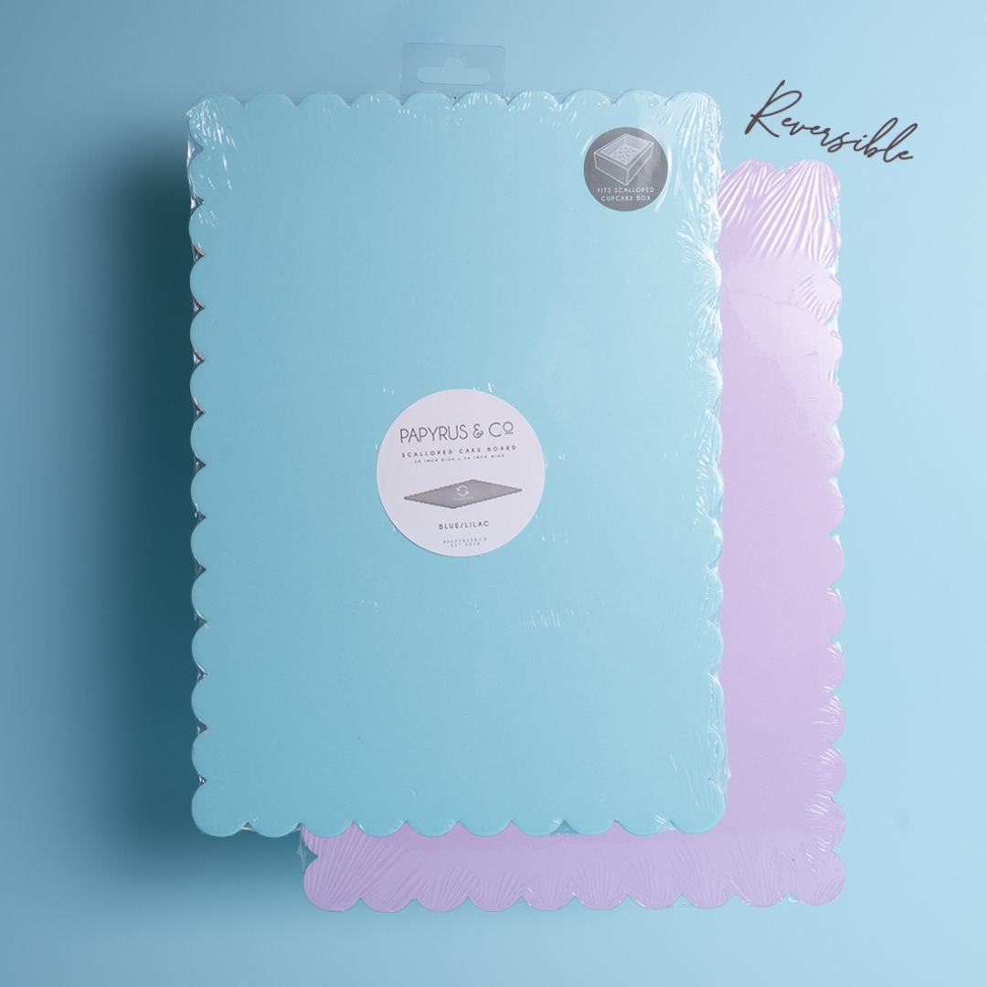 Scalloped Rectangular Cake Boards Dual Colour Blue & Lilac