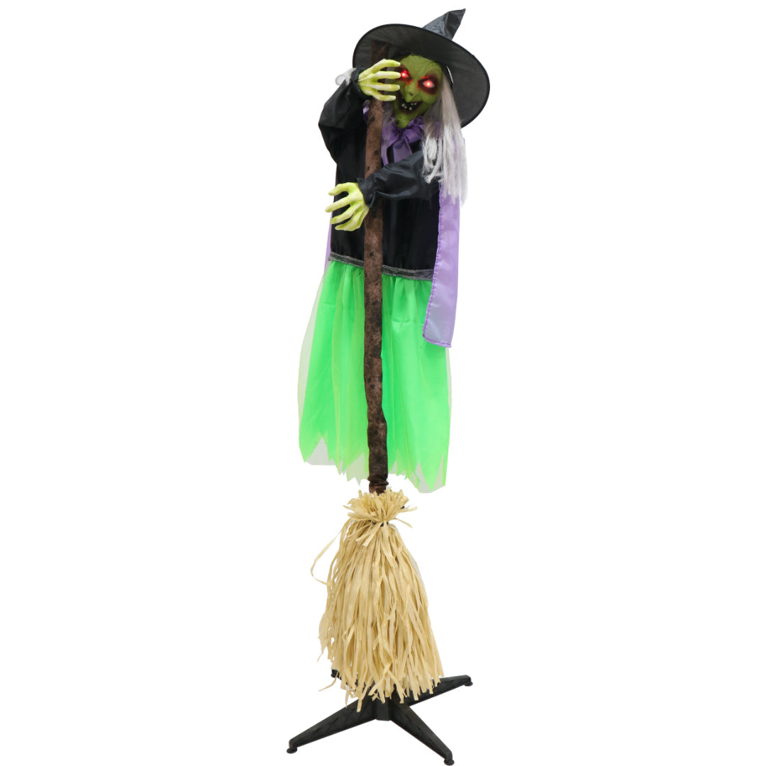 Animated Standing Witch with Broom Battery Operated 1.9m - Halloween ...