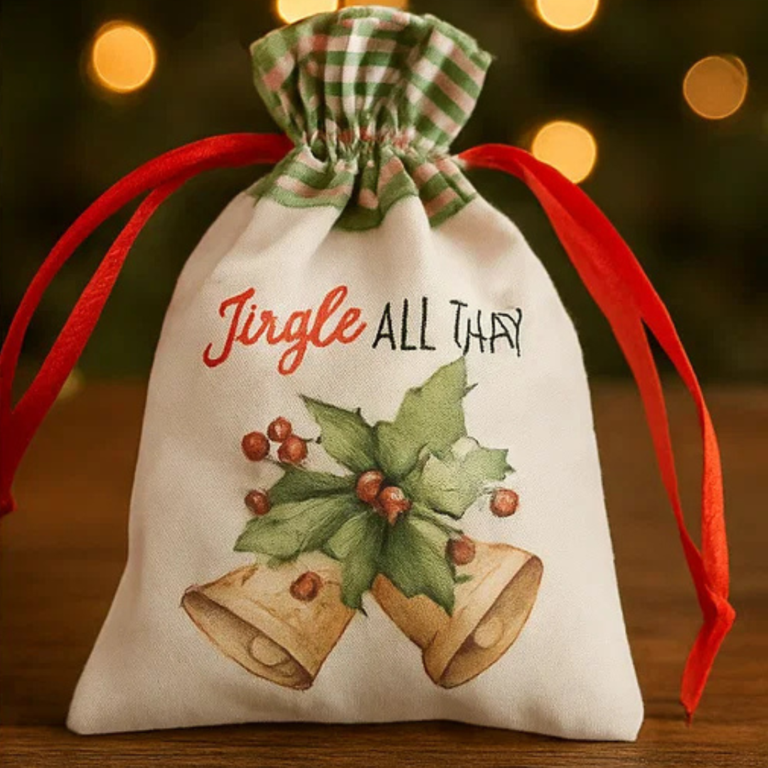 Jingle Bells Mini Pouch 10x14cm / Festive Gift Bag for Christmas — Ronis