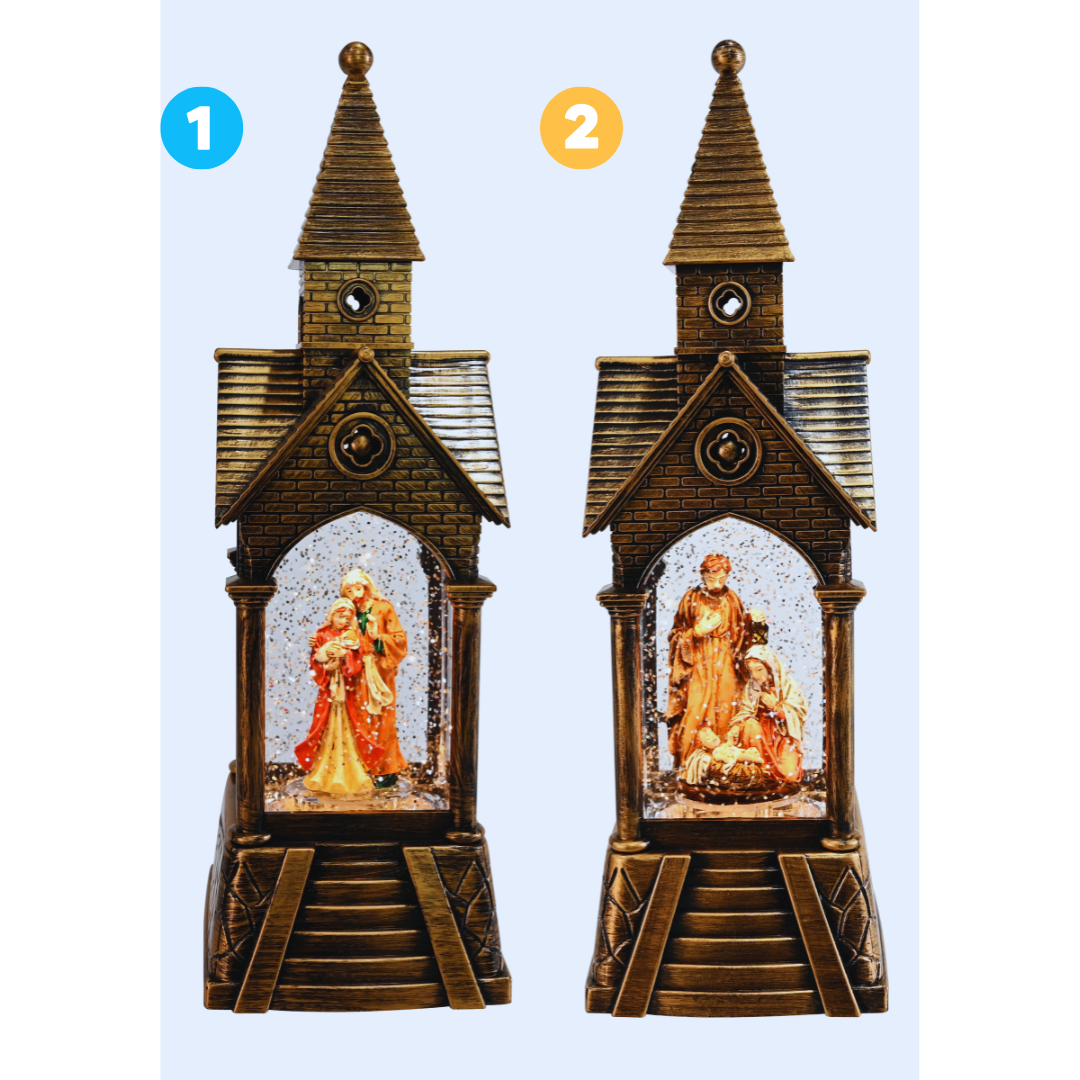 Glitter Swirl Musical Rustic Church USB Asstd