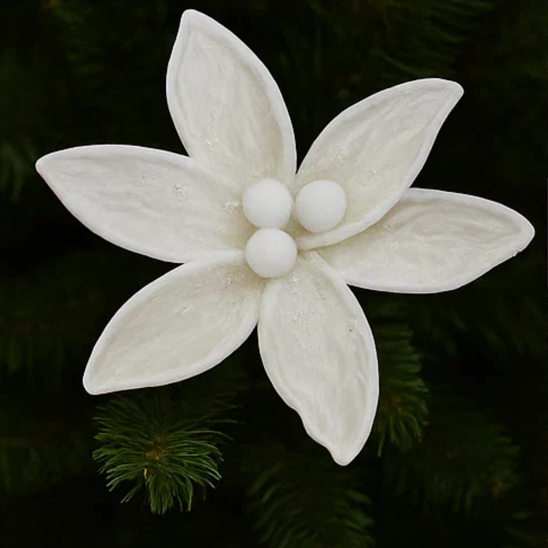 White Furry Poinsettia / Soft Elegant Christmas Flower Decoration — Ronis