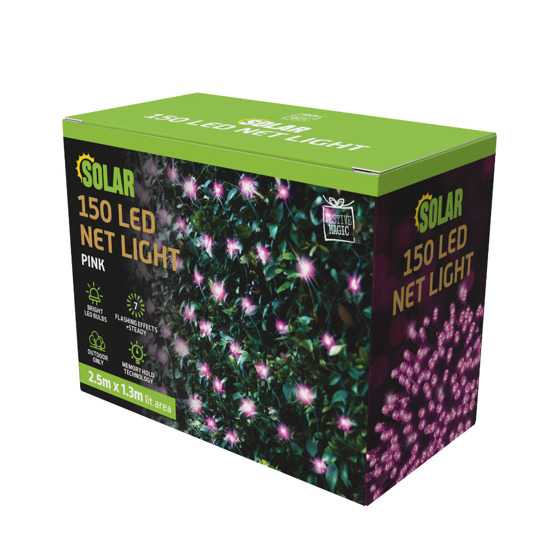 Solar LED Net Lights 150 Soft Pink - Roni's — Ronis
