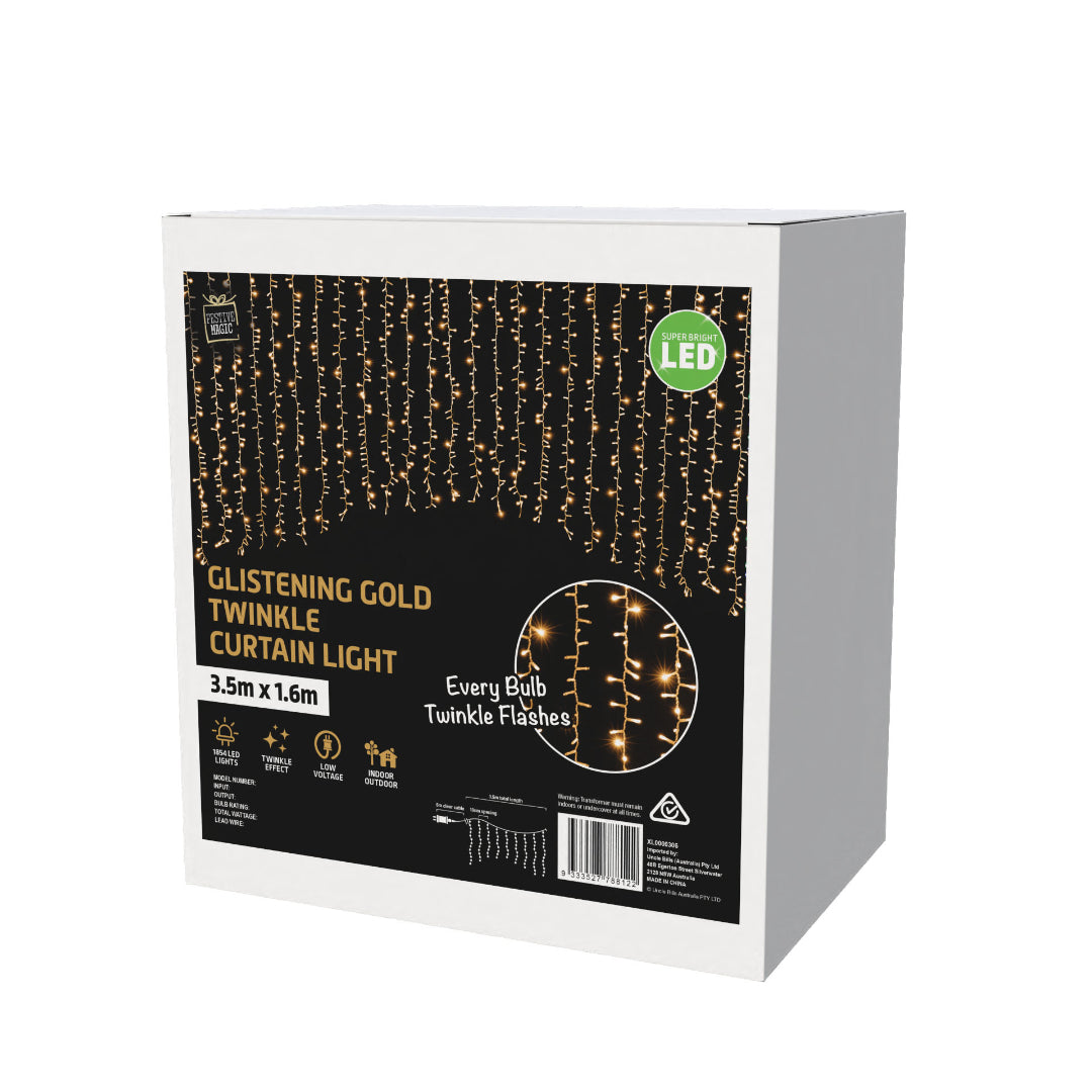 LED Cluster Curtain Glistening Gold 100% Twinkle - Roni's — Ronis