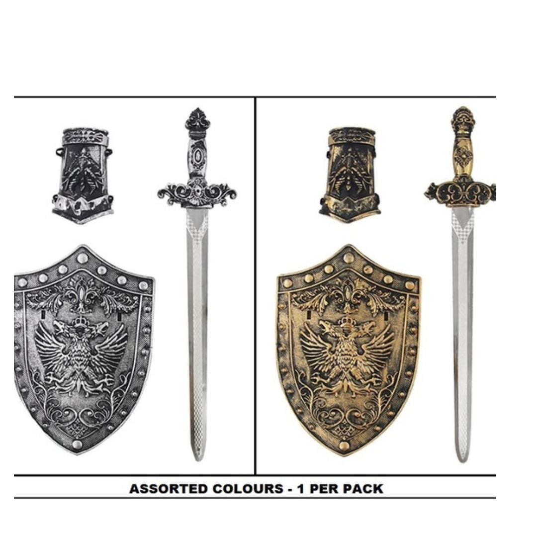 Gauntlet Shield and Sword Set – 2 Assorted Styles | Kids Medieval Roleplay