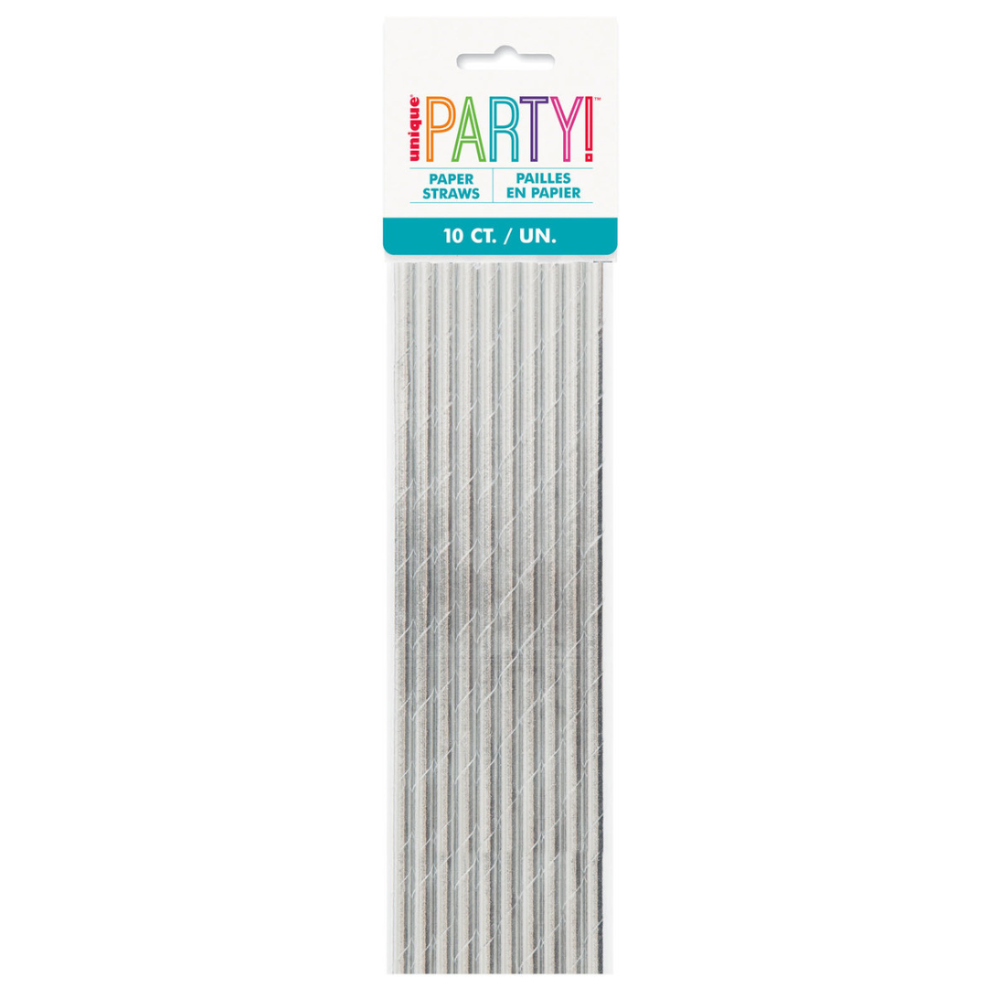 Silver Foil 10 Paper Straws
