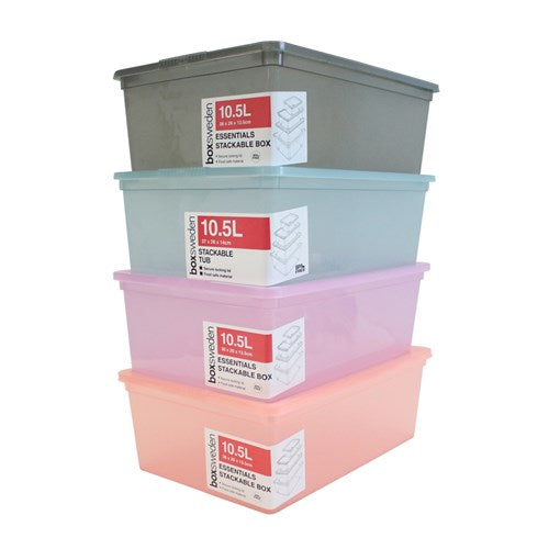 Essentials Stackable Box 10.5L 4 Asstd 36X26X13.5Cm