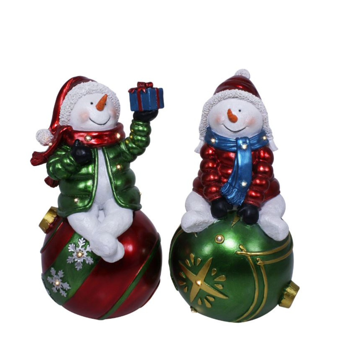 LED Resin Snowmen on Bauble Assorted