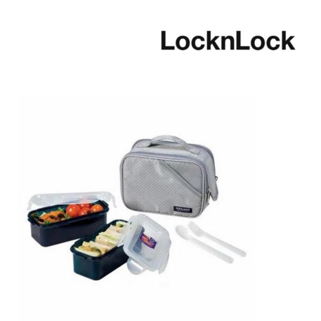 Lock & Lock Lunch Box 2 Pcs Set with Gray Lunch Bag