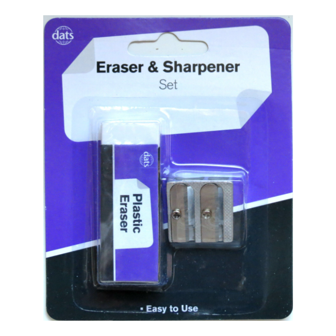 Sharpener Pencil Metal 2 Hole w Eraser 2pc Set